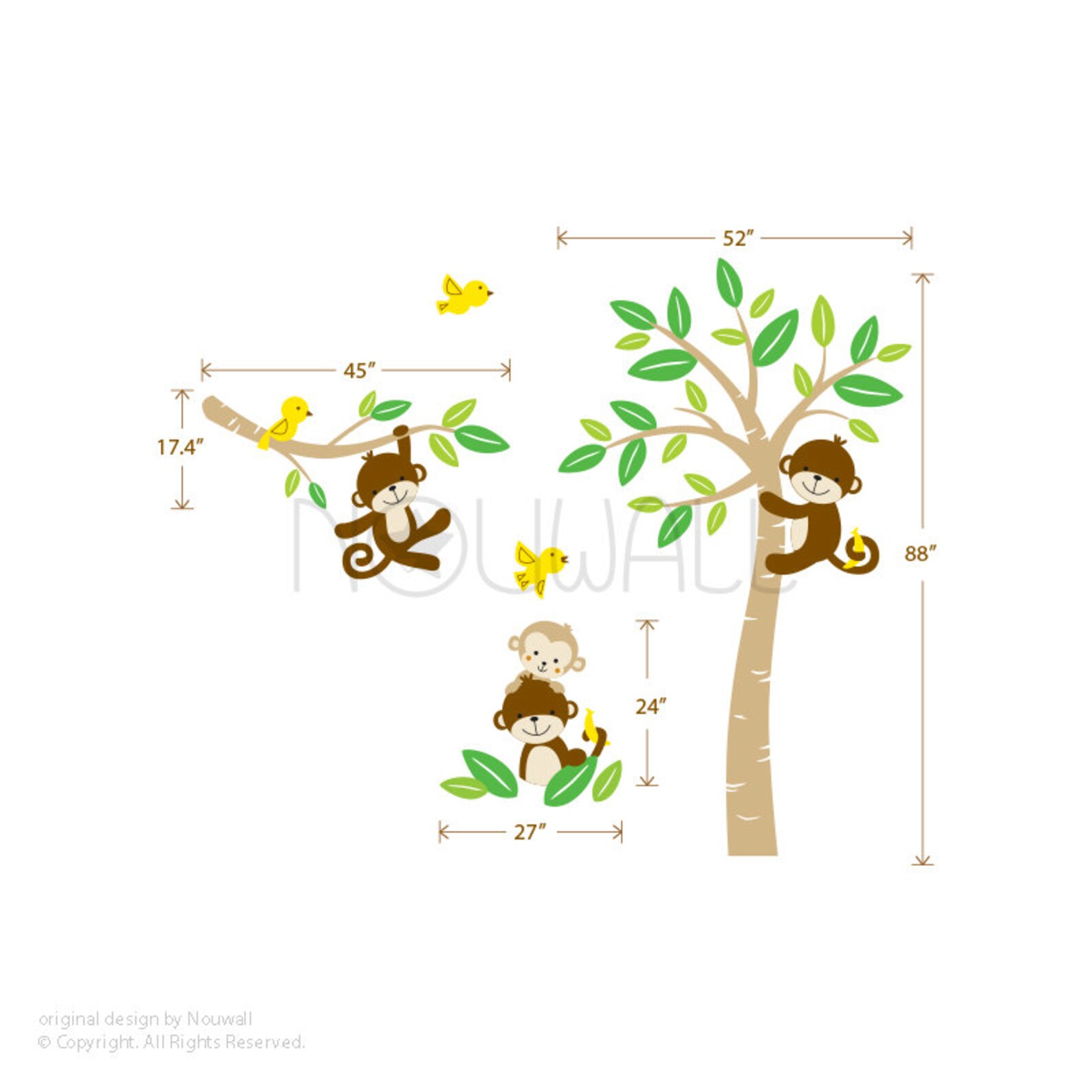 Curly Tails Tree Monkey Nursery Decals Baby Nursery Wall | Etsy