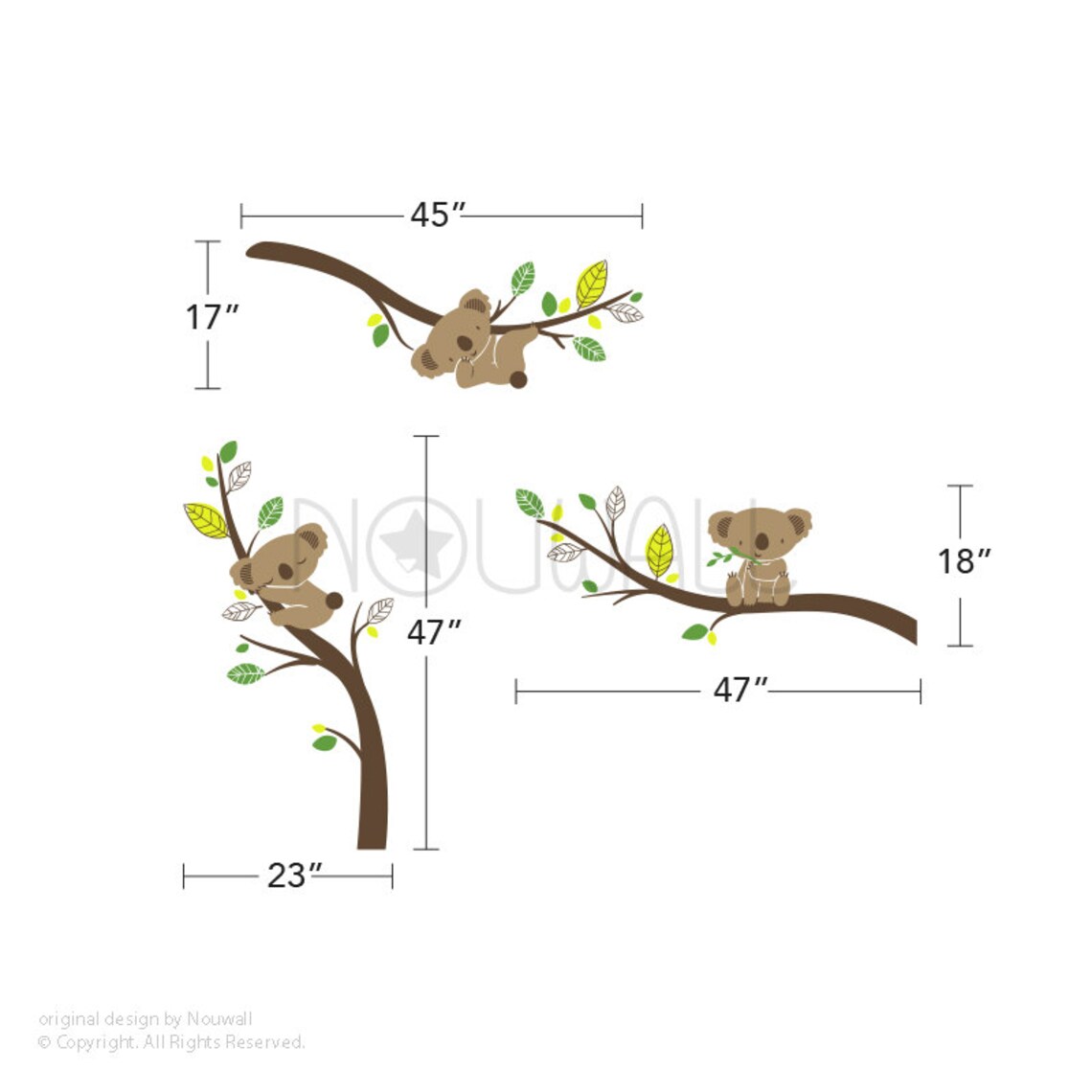 Removable Grey Koala Bear Wall Decal on Branches Animal Nursery Baby ...