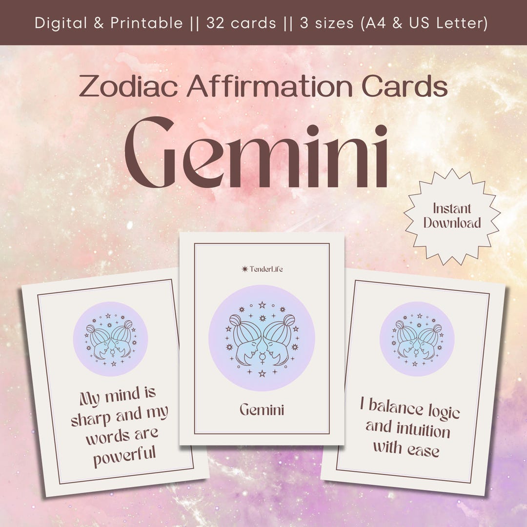 Gemini Affirmation Cards | Zodiac Sign Affirmations | 32 Daily Positive ...