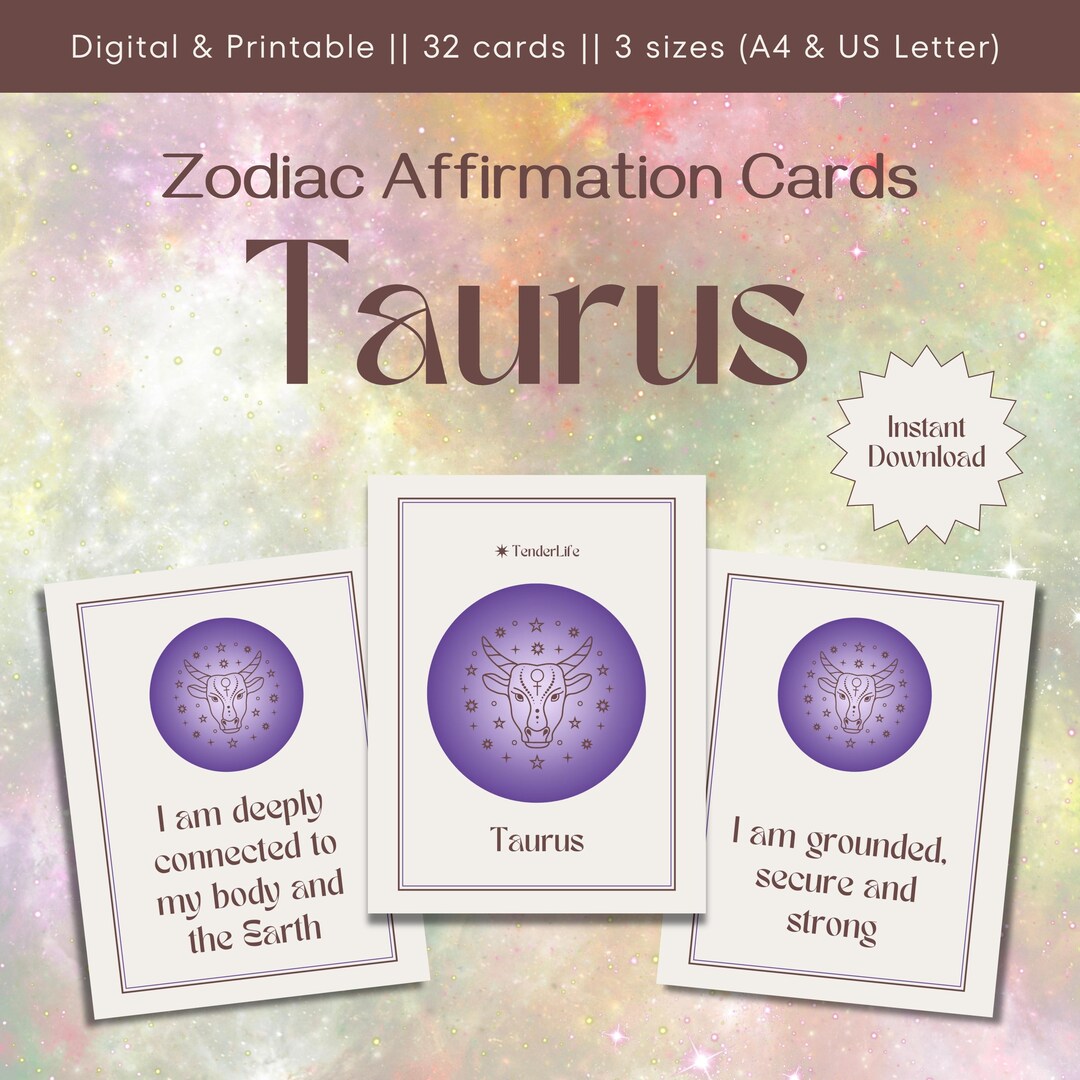 Taurus Affirmation Cards | Zodiac Sign Affirmations | 32 Daily Positive ...