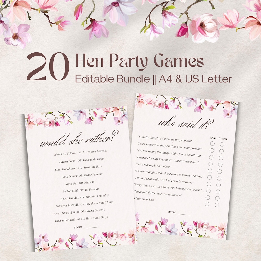 Hen Do Games Bundle Editable Hens Party Games Bundle Bachelorette Party ...