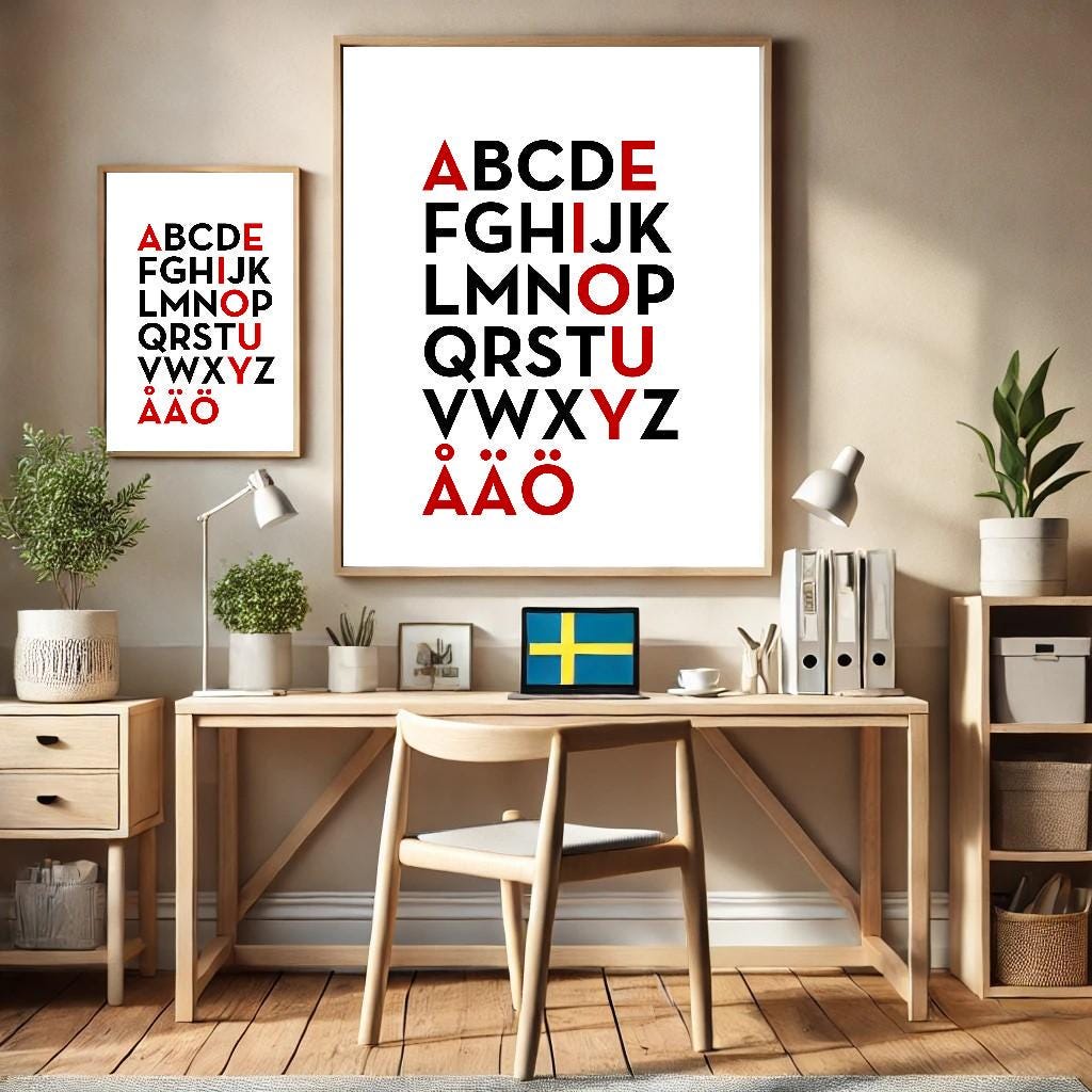Swedish Alphabet Print Modern Scandinavian Wall Art for Kids Room or ...