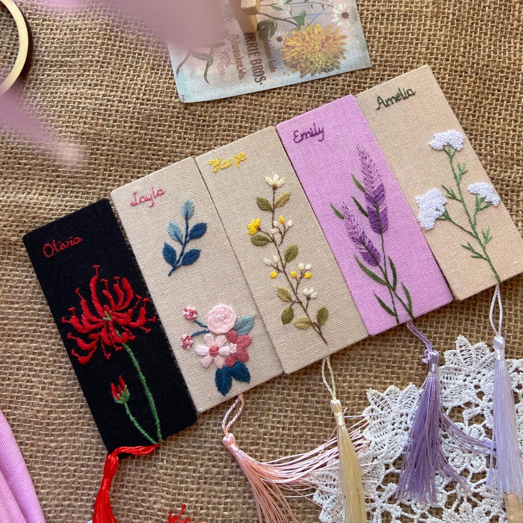 Embroidered Linen Bookmarks, Personalized Linen Bookmark, Handmade ...