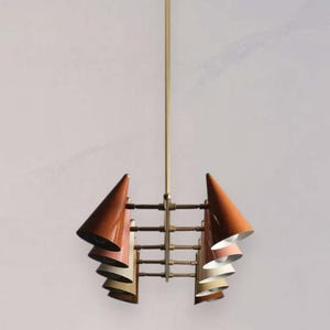 Mid-century Modern Cone Chandelier – Handmade Brass Ceiling Light With ...