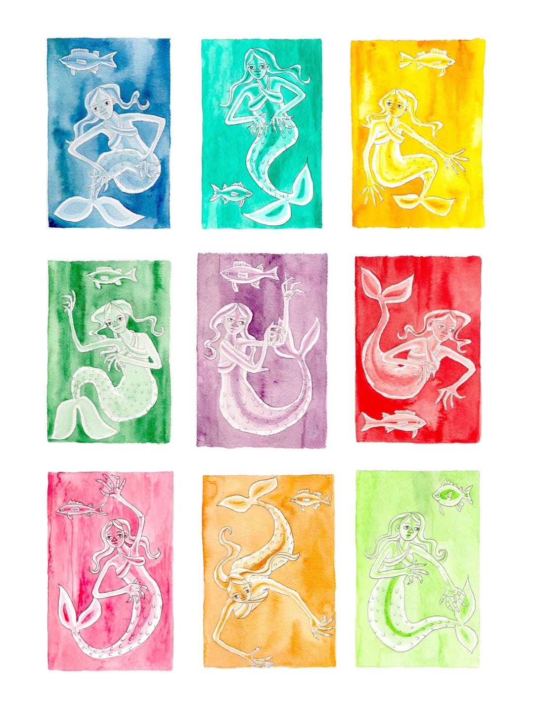Print: Watercolor Mermaids Collage, 9x12" - Etsy