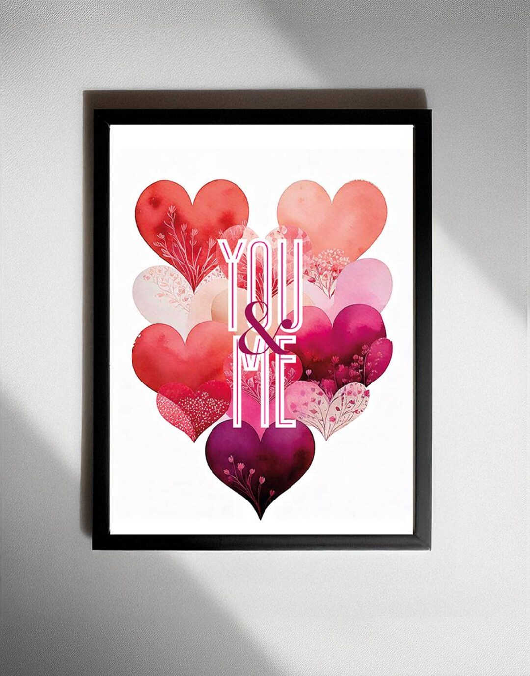 You & Me PRINTABLE Art | Romantic Heart Wall Decor | Watercolor Love ...