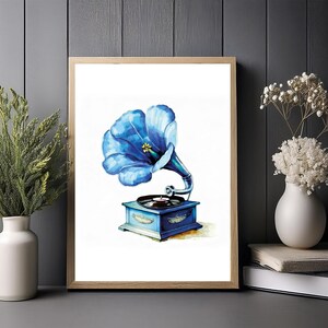 Vintage Gramophone PRINTABLE Art | Watercolor Phonograph Poster | Retro ...