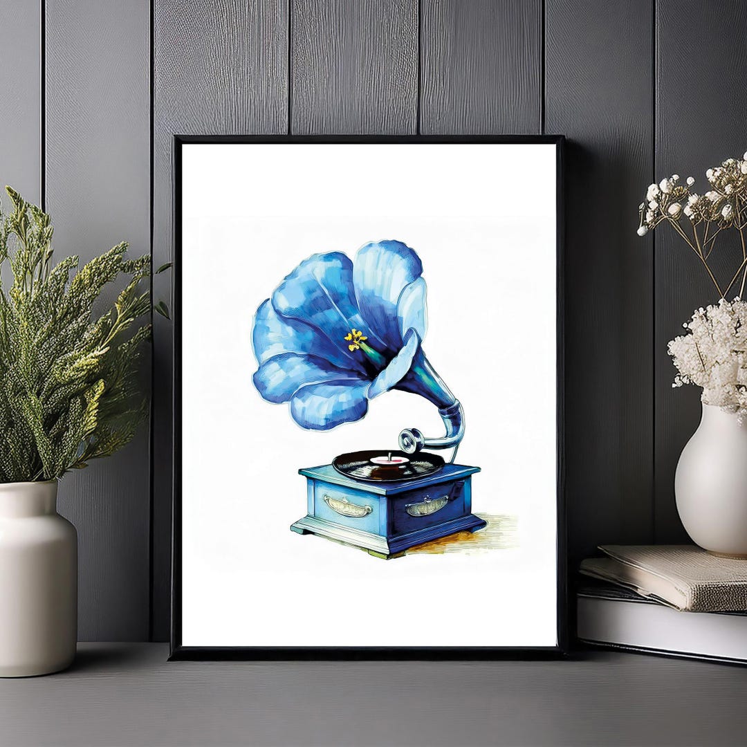 Vintage Gramophone PRINTABLE Art | Watercolor Phonograph Poster | Retro ...