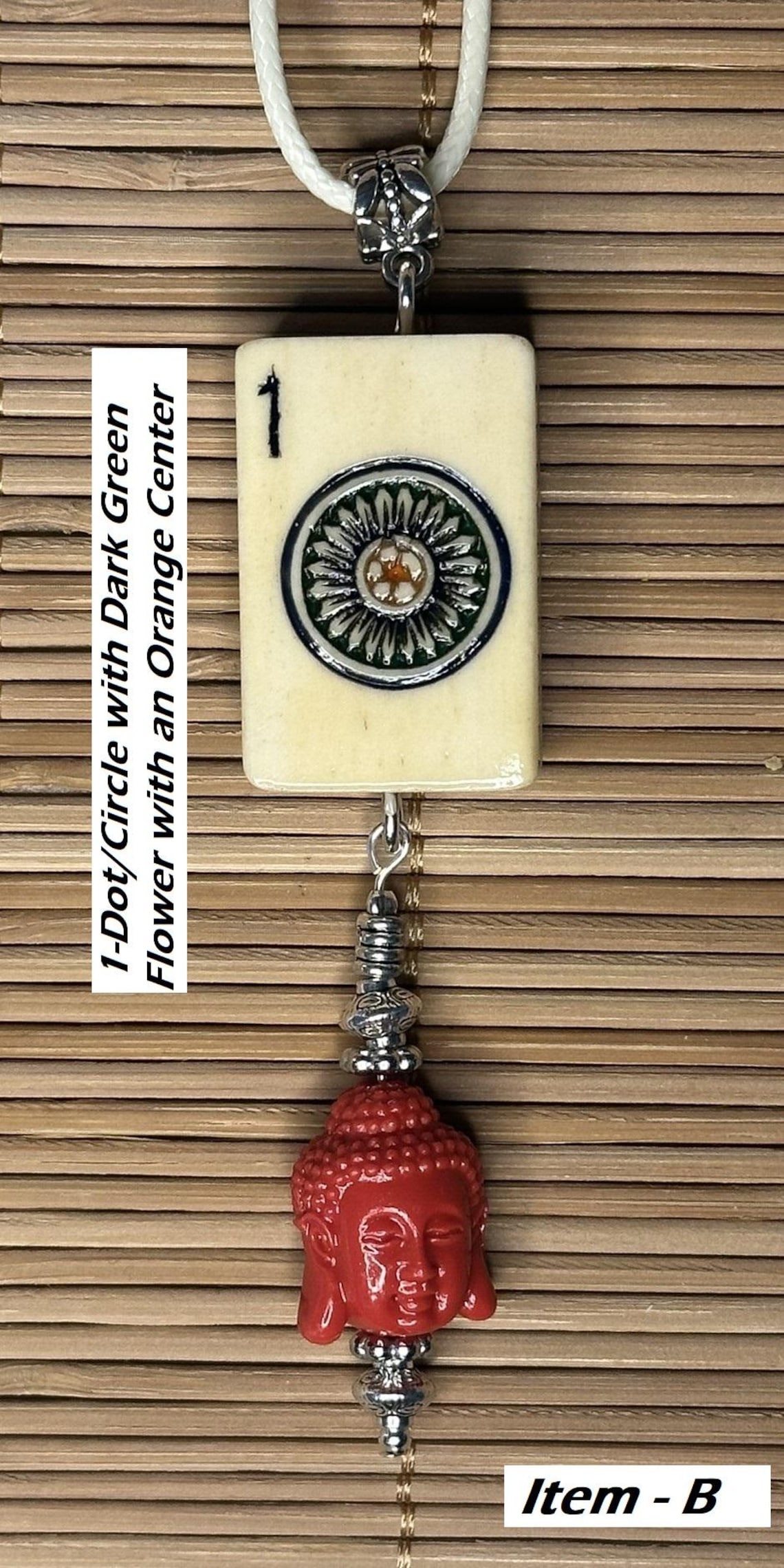 1920-1930's Antique Mahjong Pendant: Bone & Bamboo Tile, With Stone ...