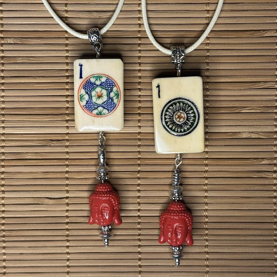 1920-1930's Antique Mahjong Bone & Bamboo Tile Pendant With a Natural ...