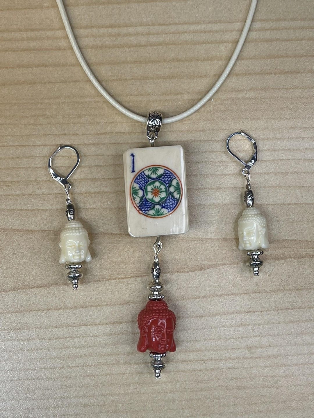 1920's Antique 1-dot Bone & Bamboo Mahjong Tile Pendant With Natural ...