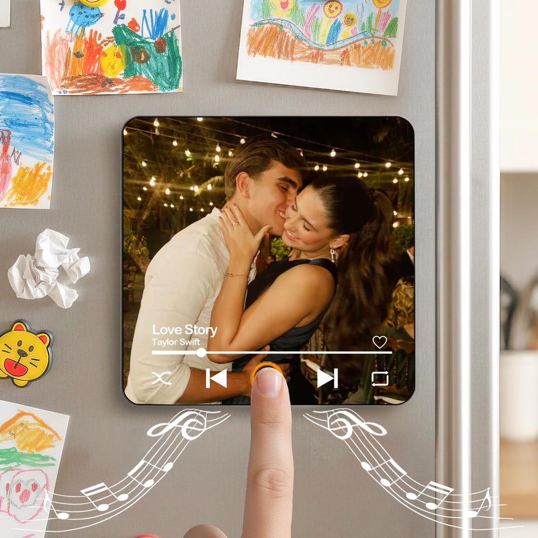 Custom Couple Photo & Song Magnetic Fridge Magnet Personalized Memory ...