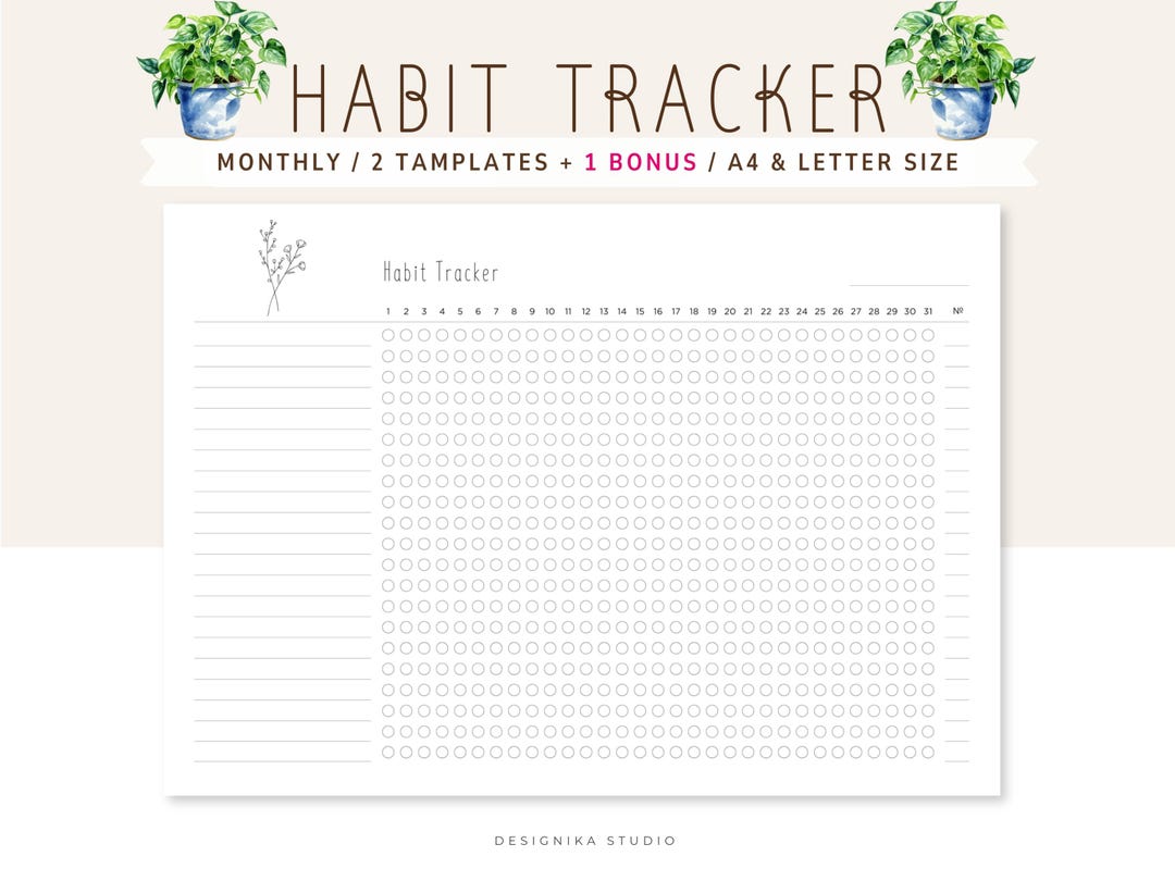 Monthly Habit Tracker Printable Template | To-do List & Personal ...