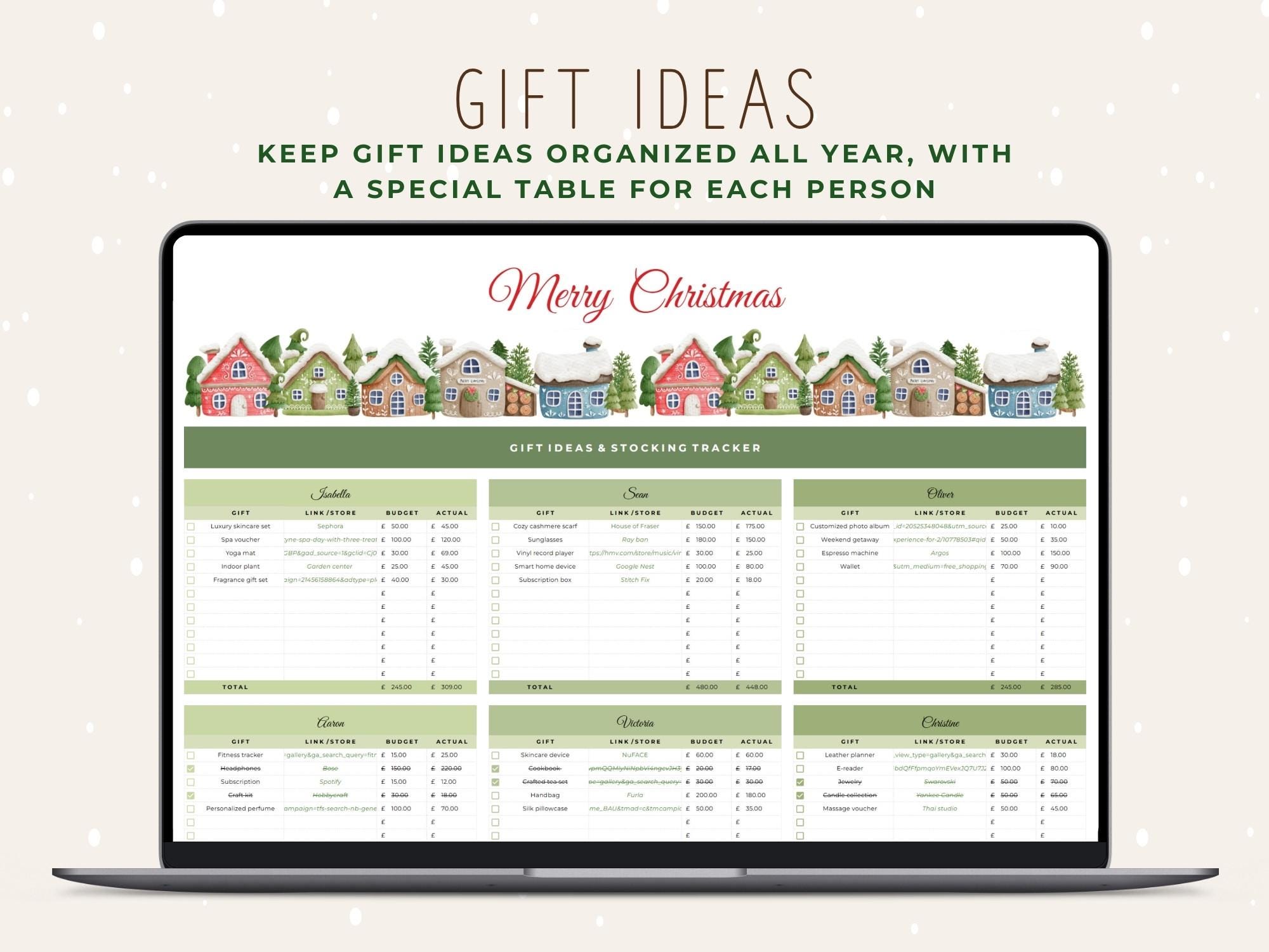 Christmas Gift & Card Tracker for Google Sheets | Countdown Calendar ...