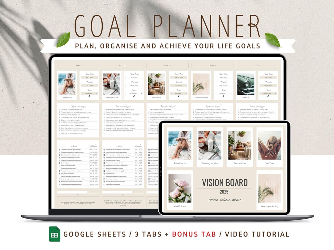 Goal Planner Google Sheets Template: Spreadsheet for Vision Board ...