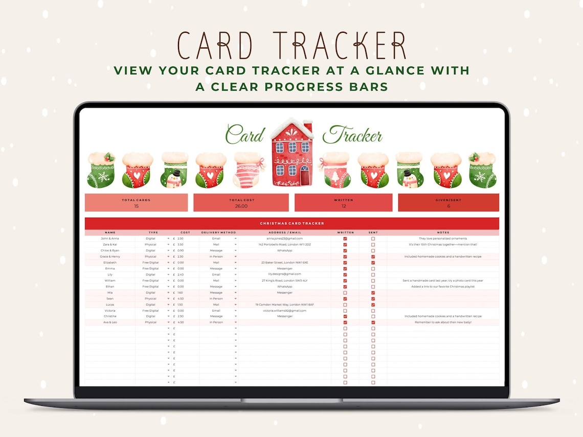 Christmas Gift & Card Tracker for Google Sheets | Countdown Calendar ...