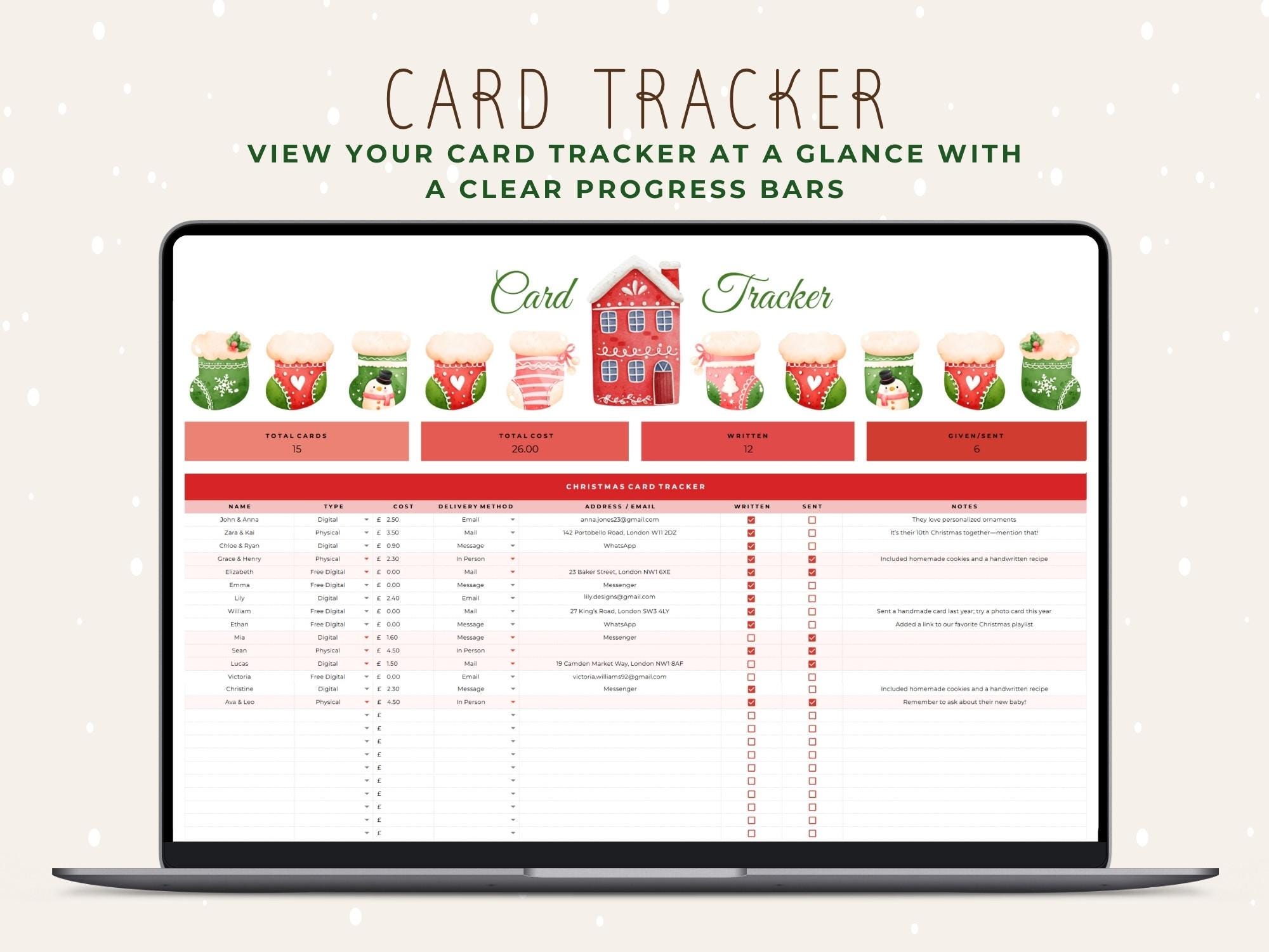 Christmas Gift & Card Tracker for Google Sheets | Countdown Calendar ...
