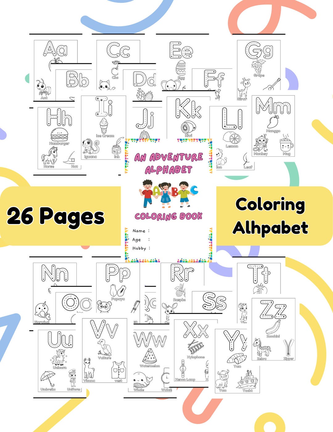 Fun Digital Download - Alphabet Coloring Page for Kids, Educational ...