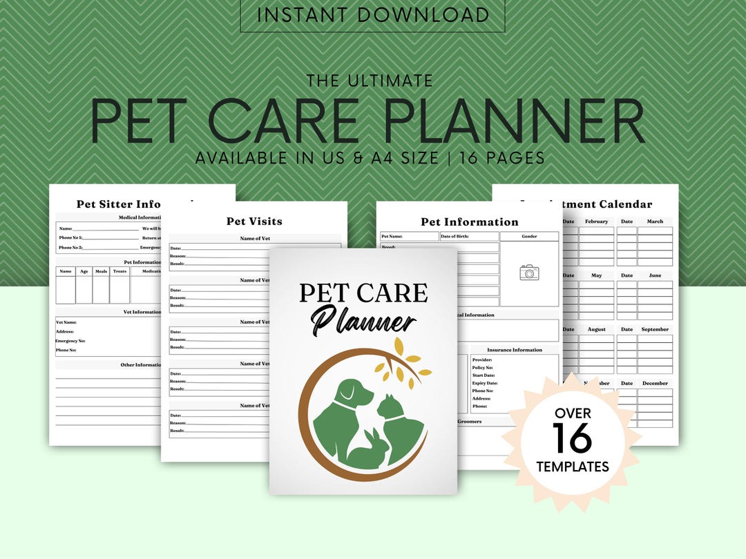 Pet Care Planner Canva Template | Commercial Use Planner | Pet Planner ...
