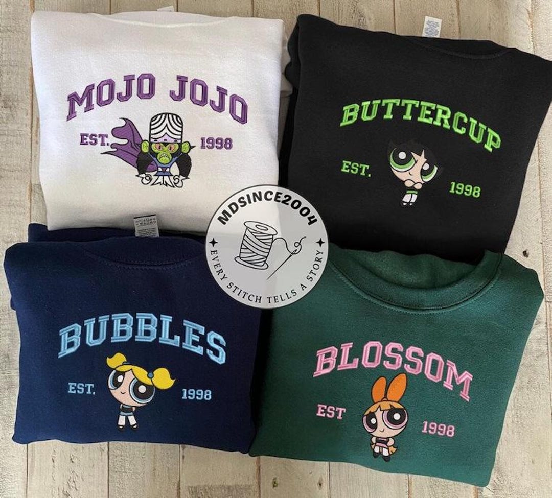 Embroidery Powerpuff Girls Character Sweatshirt, Cartoon Shirts ...