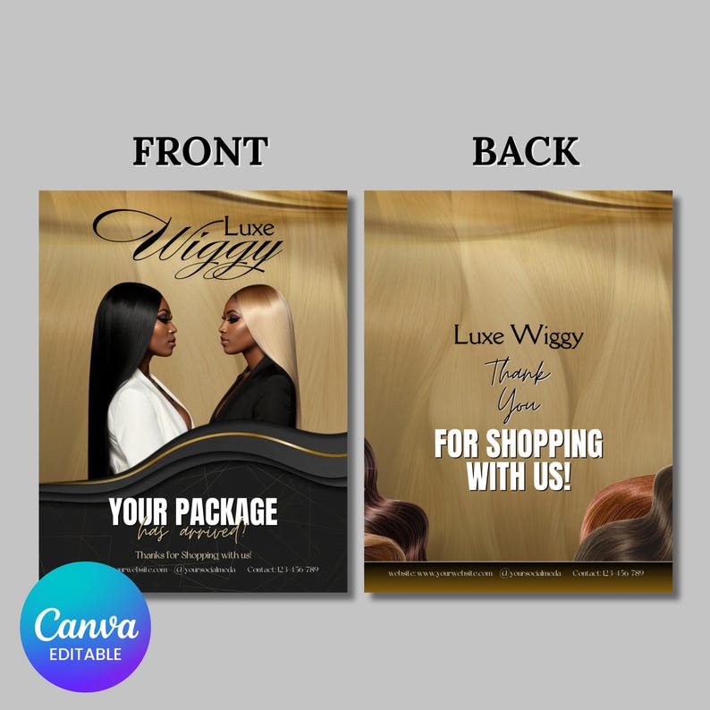 Wig Polymailers Bag Canva Template, Custom Lace Front Wig Packaging ...