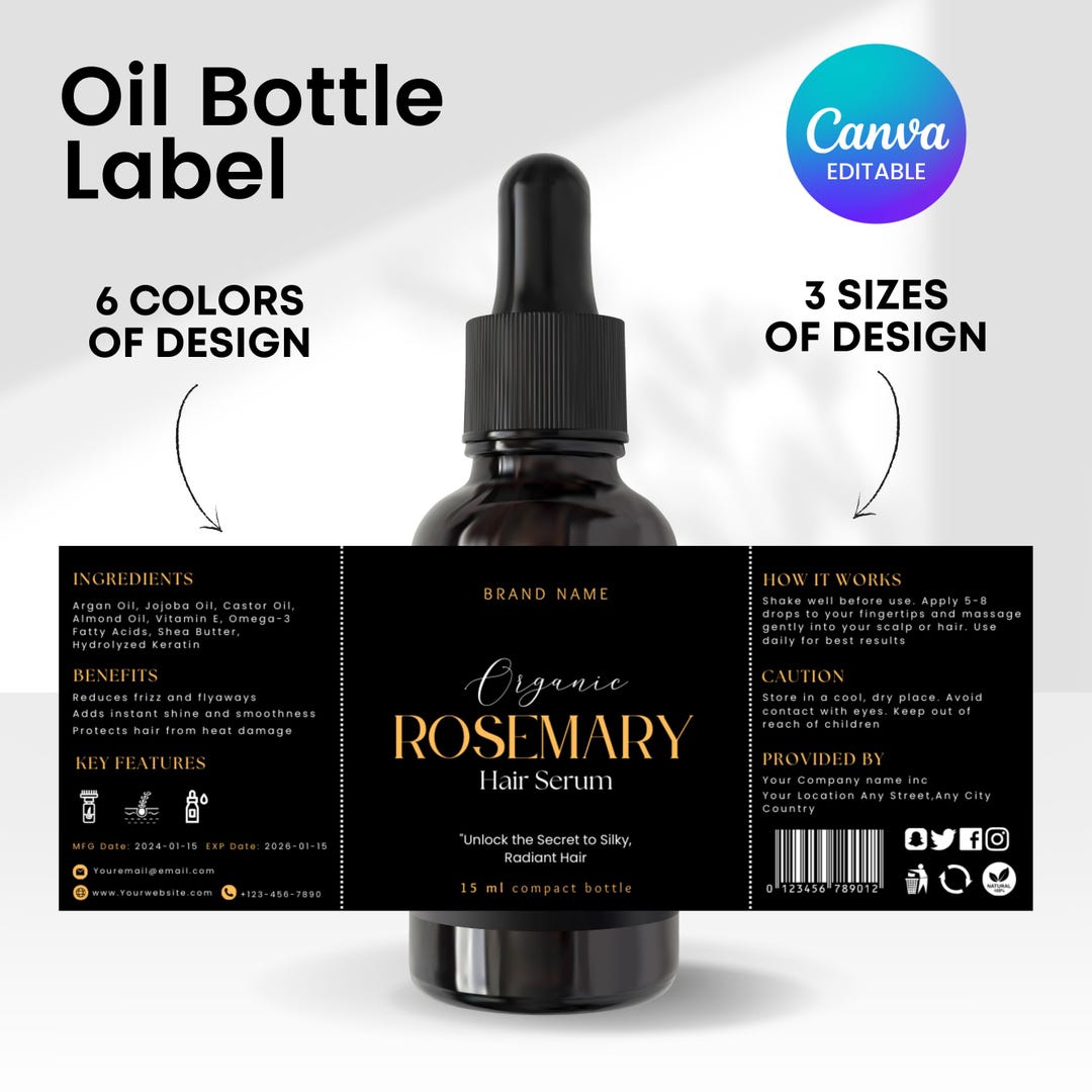 Essential Oil Bottle Label Template, Product Label, Custom Label ...