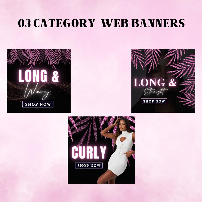 DIY Hair Website Banner Kit| Black and Pink Hair Extensions Wig ...