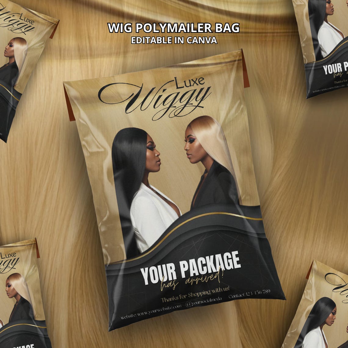 Wig Polymailers Bag Canva Template, Custom Lace Front Wig Packaging ...