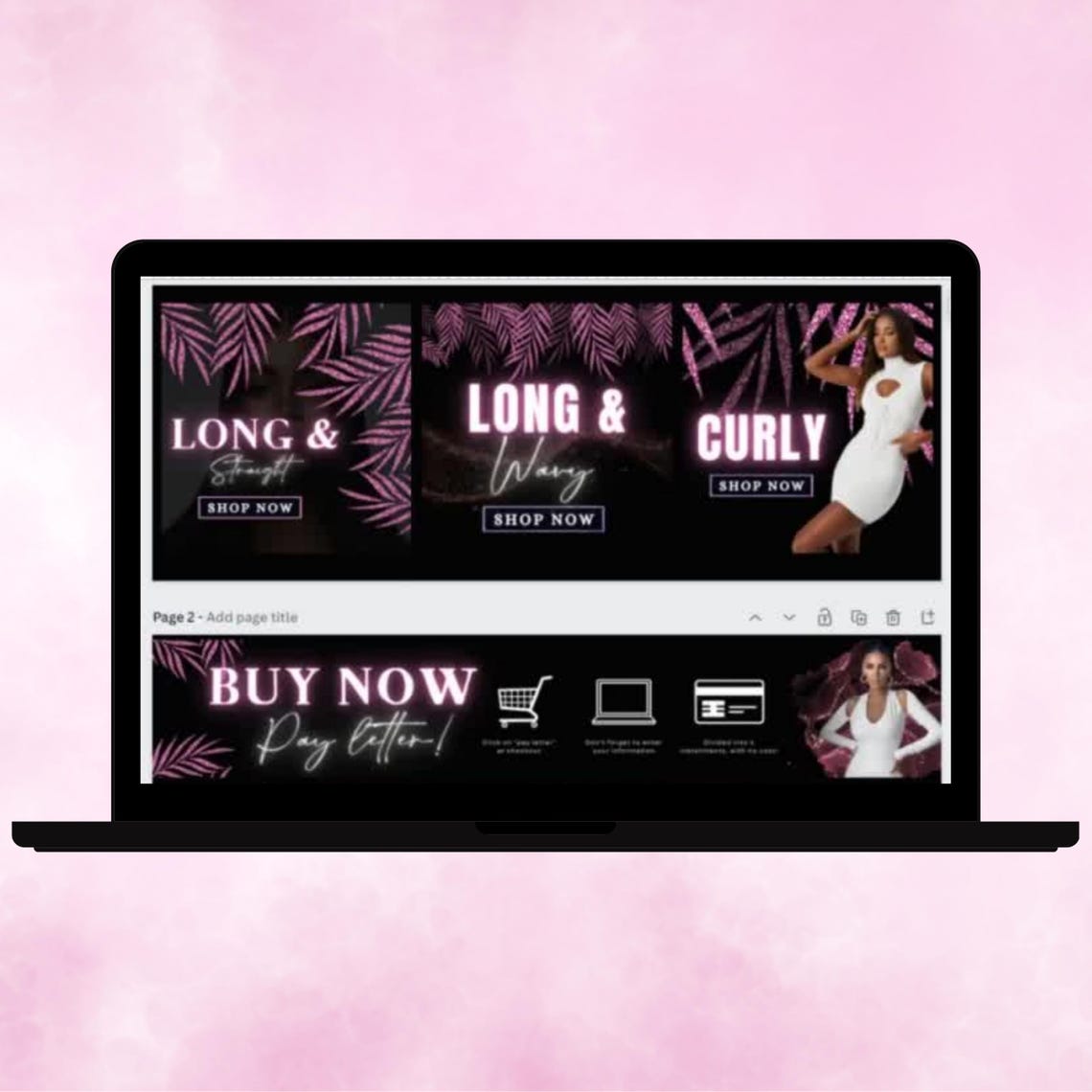 DIY Hair Website Banner Kit| Black and Pink Hair Extensions Wig ...