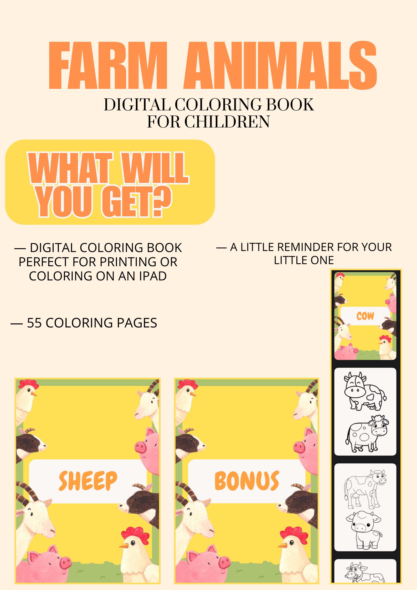Farm Animals Digital Coloring Book - Coloriesbook - Etsy