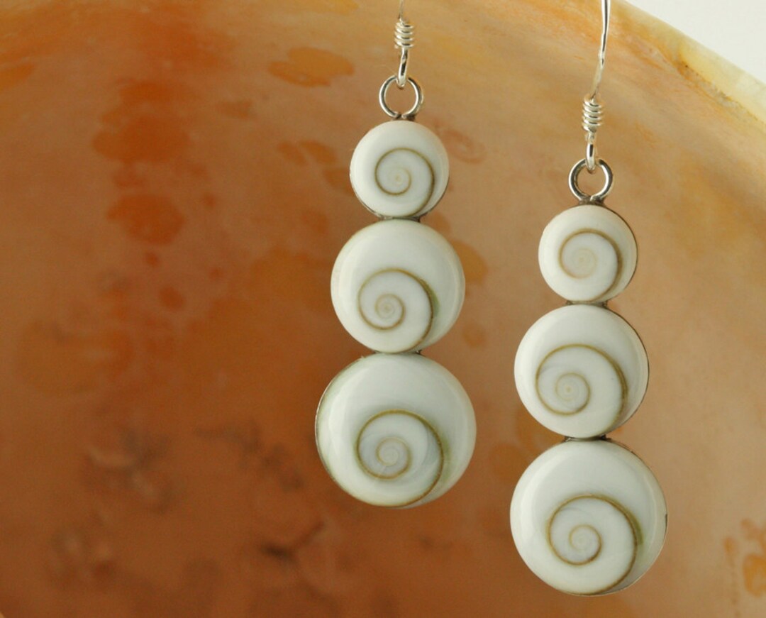 Sterling Silver Three Circle Shiva Shell Earrings - Etsy