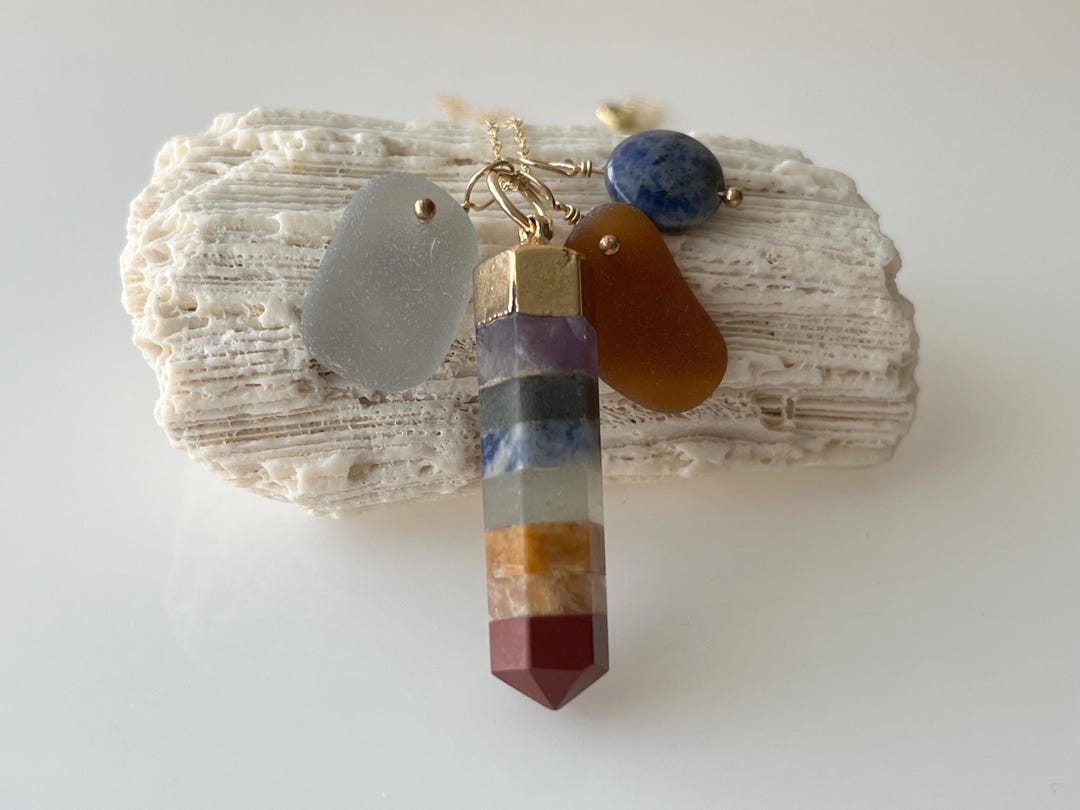 Gold Vermeil Layered Colors Necklace and Genuine Sea Glass - Etsy UK