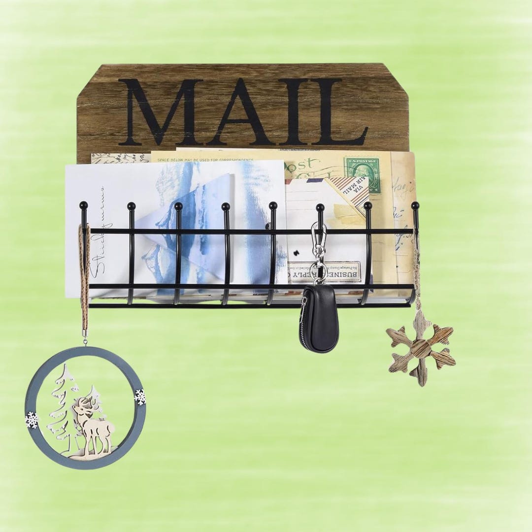 Rustic Wall Mounted Mail and Key Holder Organizer, Carbonized Black ...