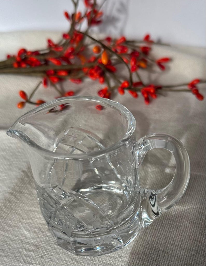 Vintage Miniature Creamer Pitcher, Lead Crystal, Cut Etched Glass With ...