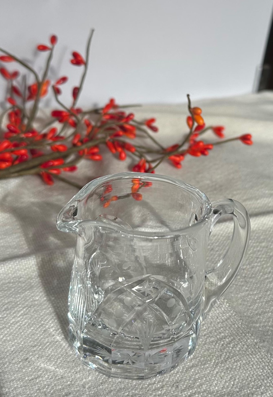 Vintage Miniature Creamer Pitcher, Lead Crystal, Cut Etched Glass With ...