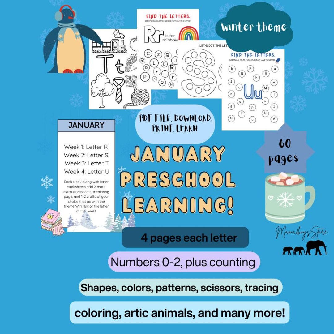 Preschool Pack- Printable- January- Winter- Counting- Letters- Instant ...