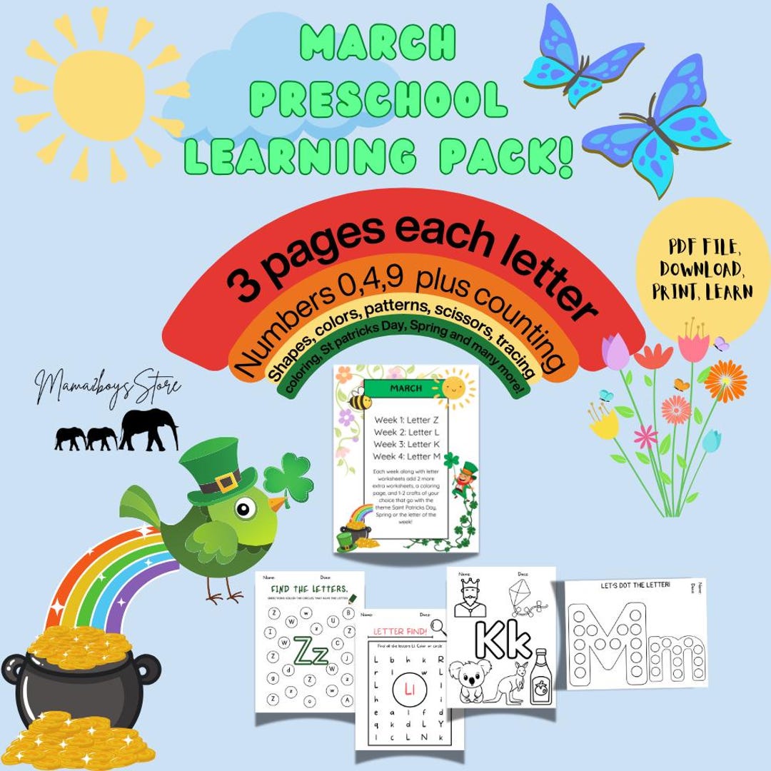 March Preschool Learning Pack- Saint Patricks Day- Spring- Alphabet ...