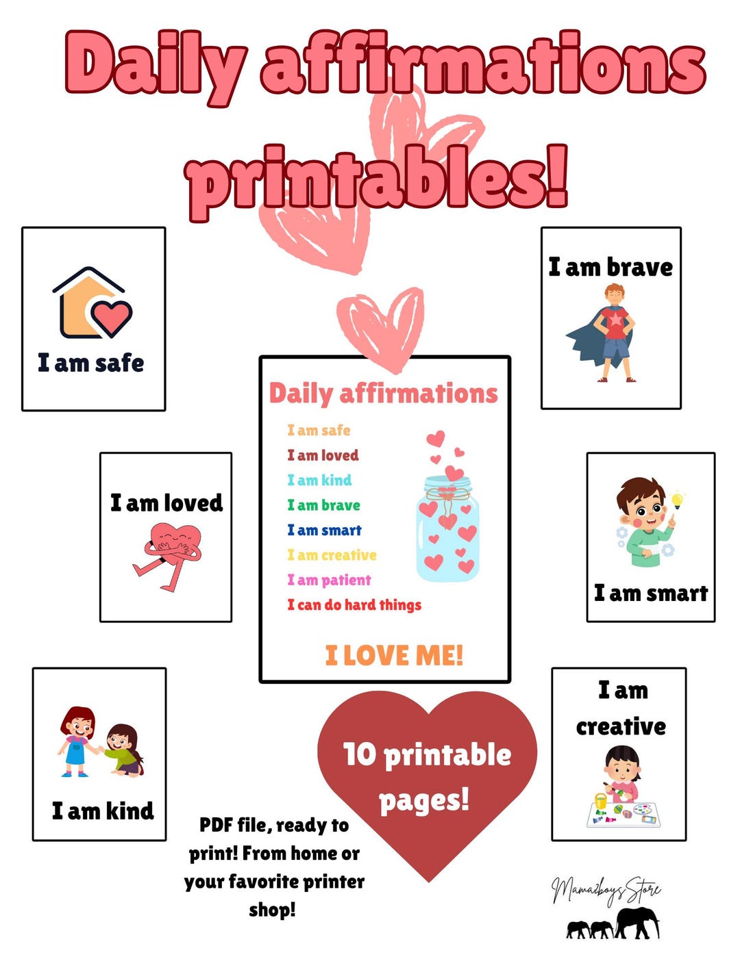 Positive Affirmation Posters for Kids Motivational Wall Art Encouraging ...