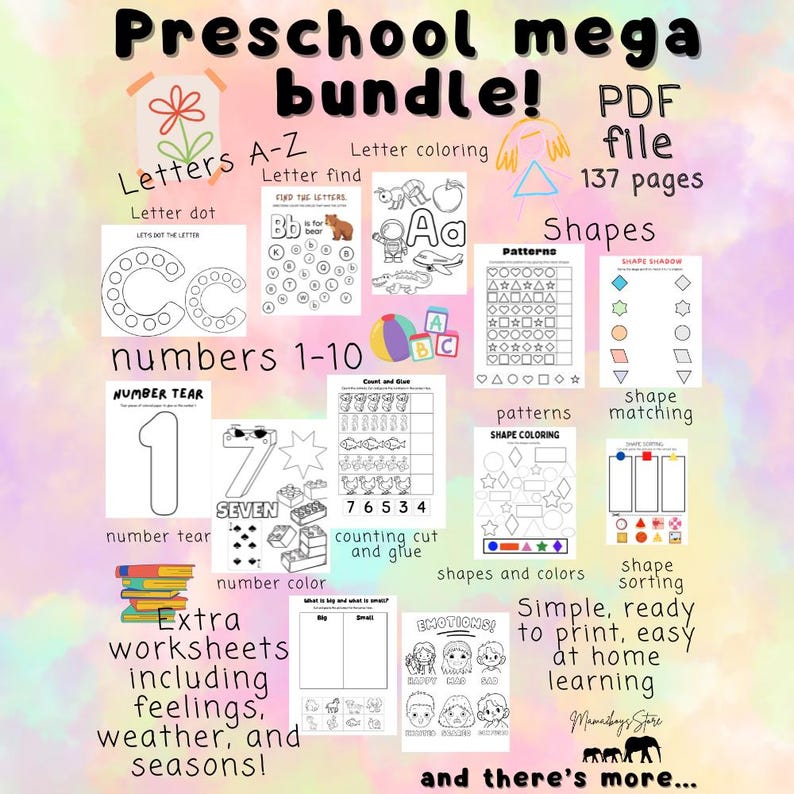 Preschool Printables Worksheet Mega Bundle | Educational for Ages 3-5 ...