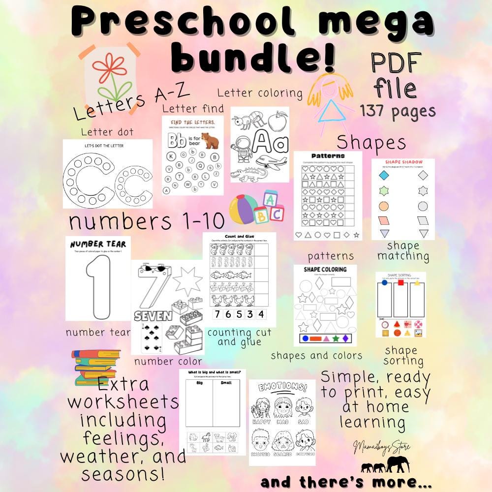 Preschool Printables Worksheet Mega Bundle | Educational for Ages 3-5 ...