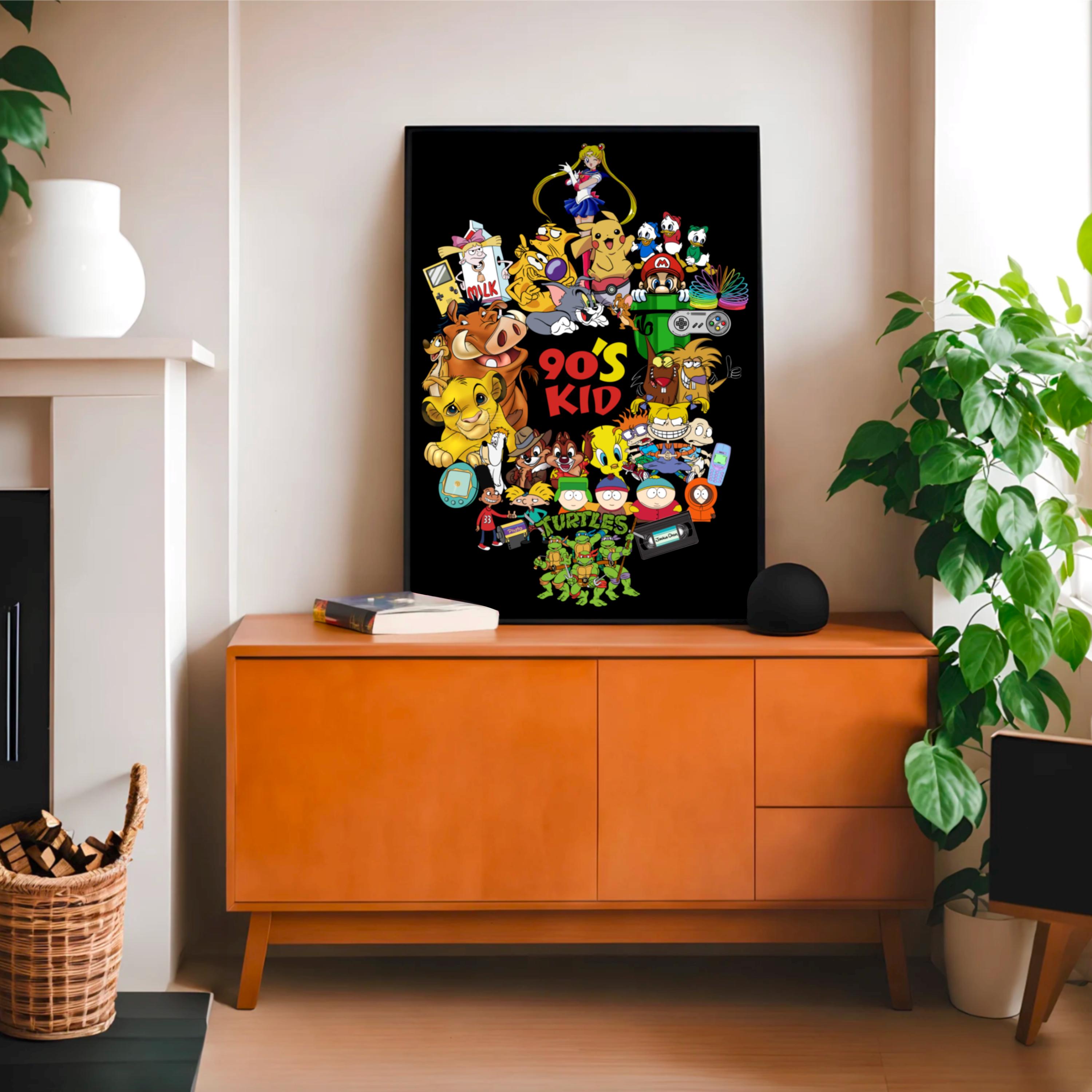 90's Kid Poster, Cartoon Characters, Wall Art, Nostalgic Art, Retro ...