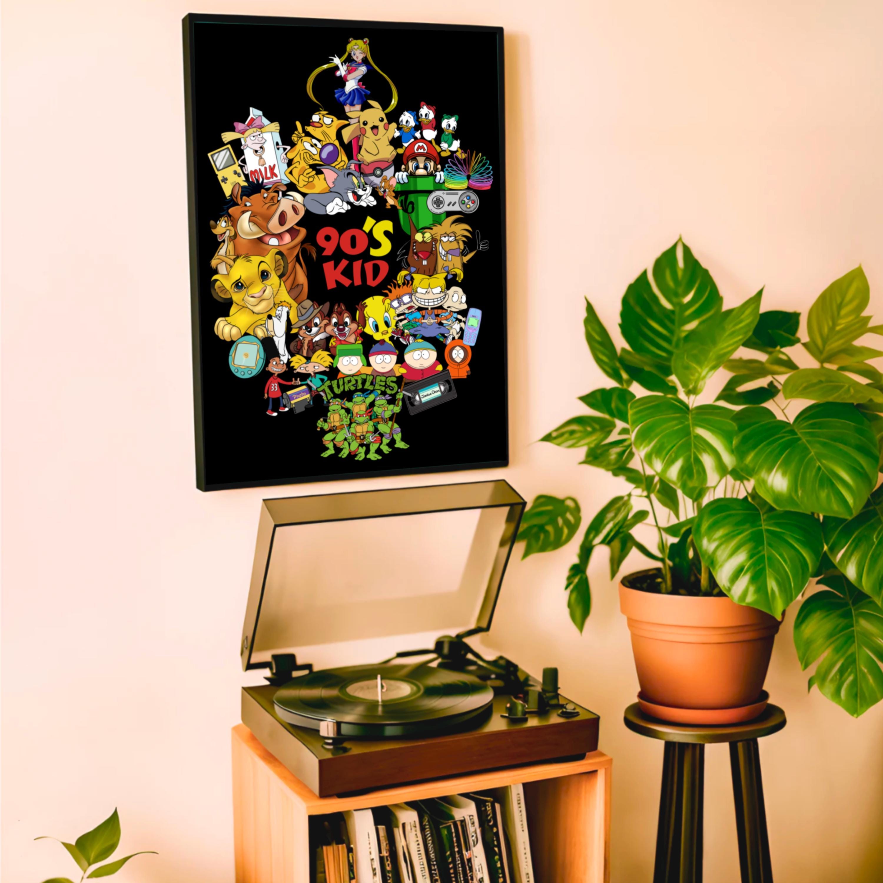90's Kid Poster, Cartoon Characters, Wall Art, Nostalgic Art, Retro ...