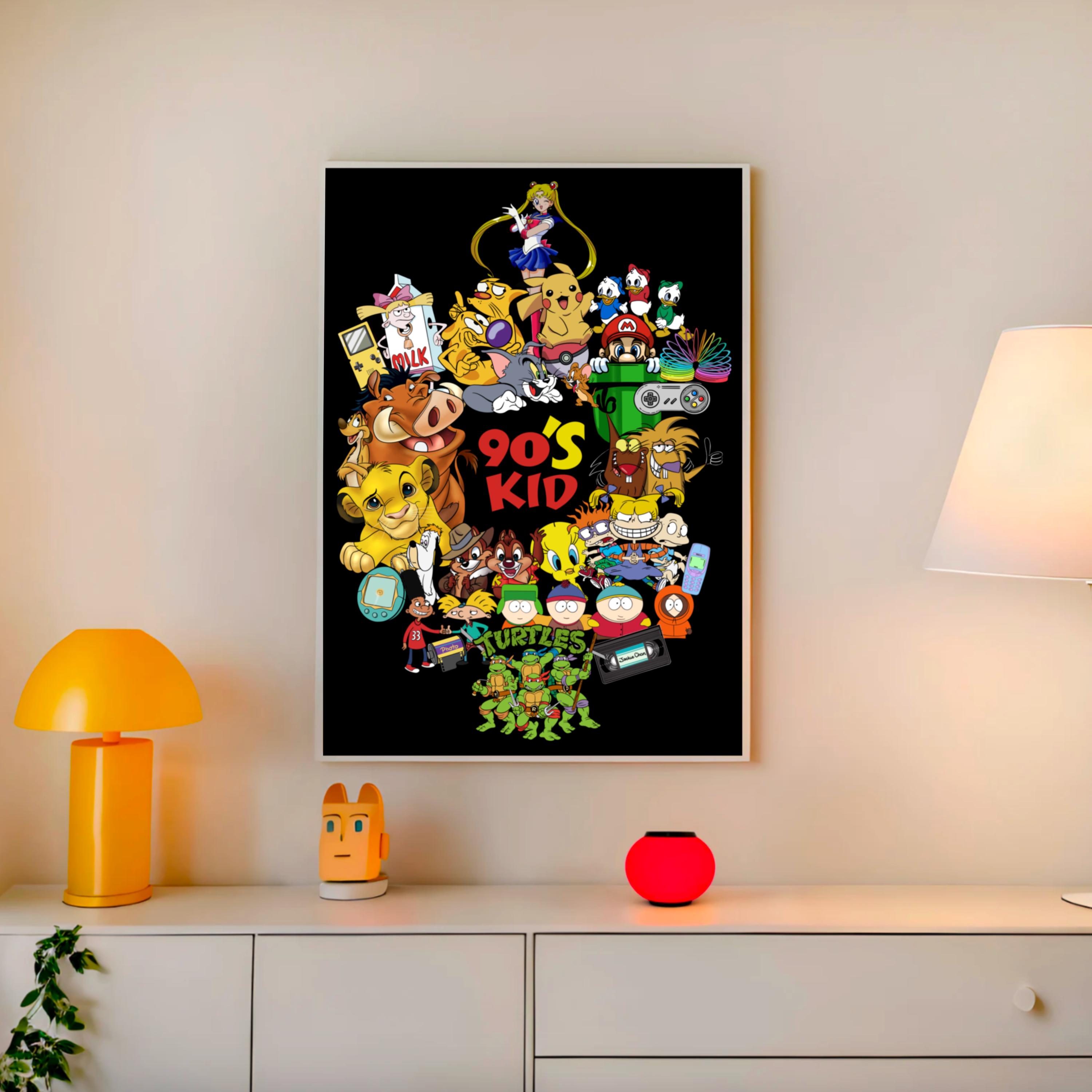 90's Kid Poster, Cartoon Characters, Wall Art, Nostalgic Art, Retro ...
