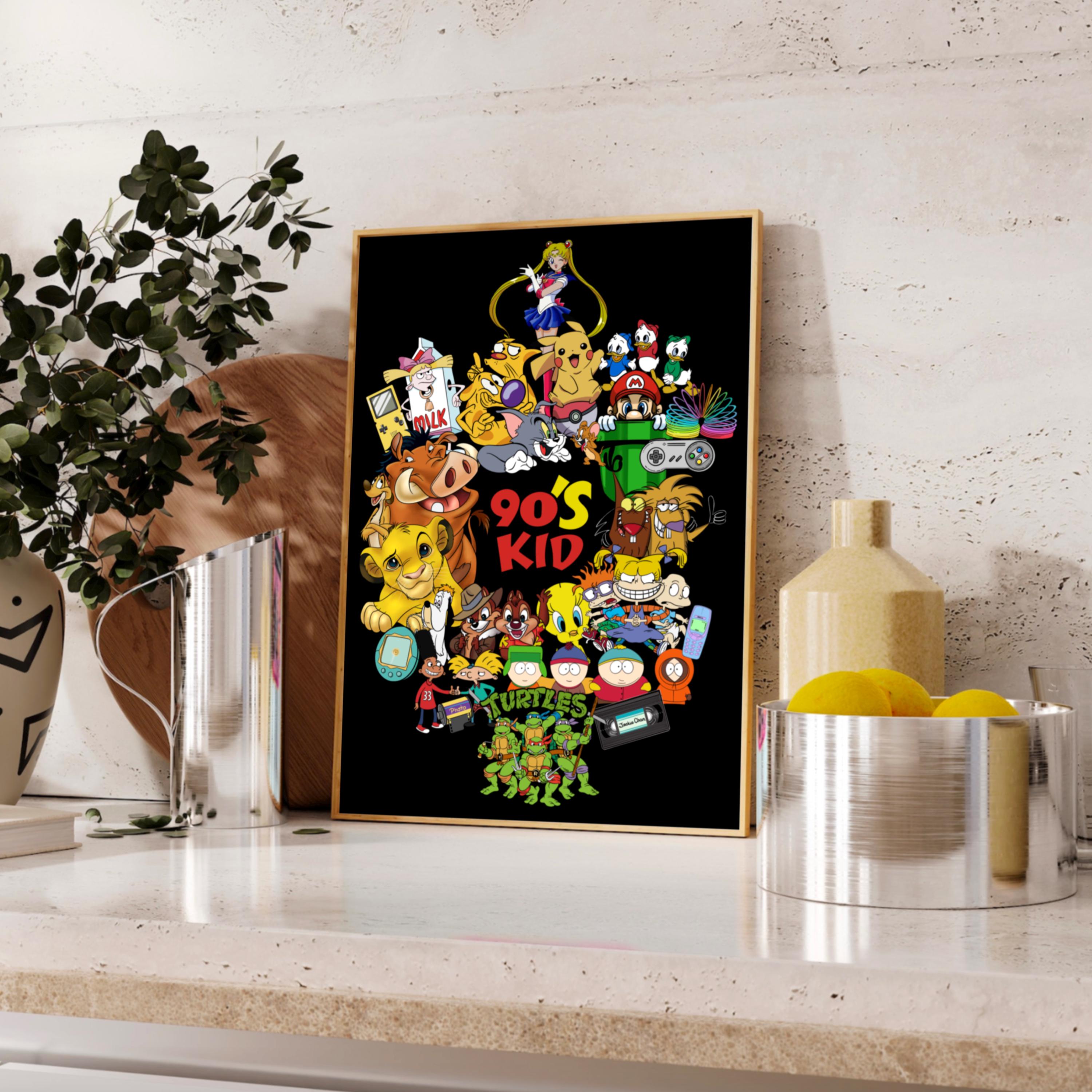 90's Kid Poster, Cartoon Characters, Wall Art, Nostalgic Art, Retro ...