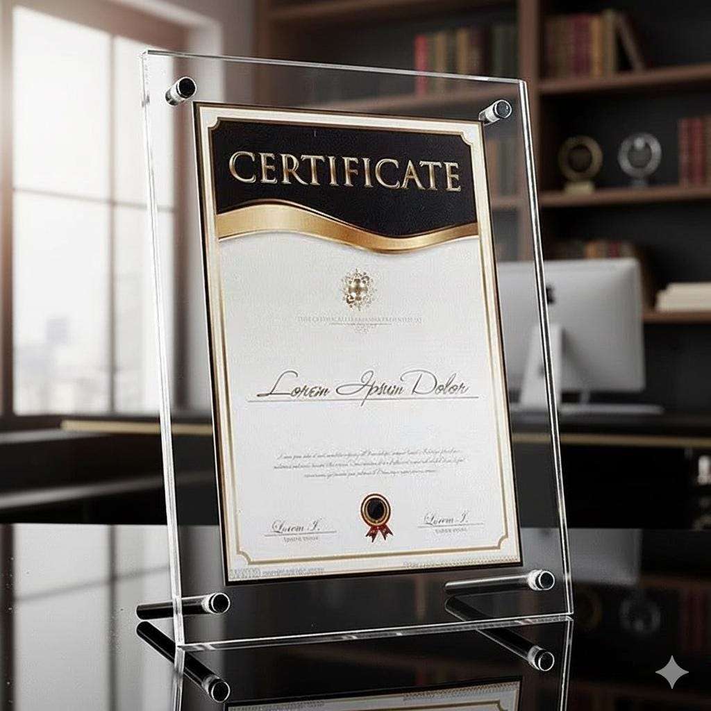 Acrylic Certificate Frame, Floating Diploma Display, Modern Desk Decor ...