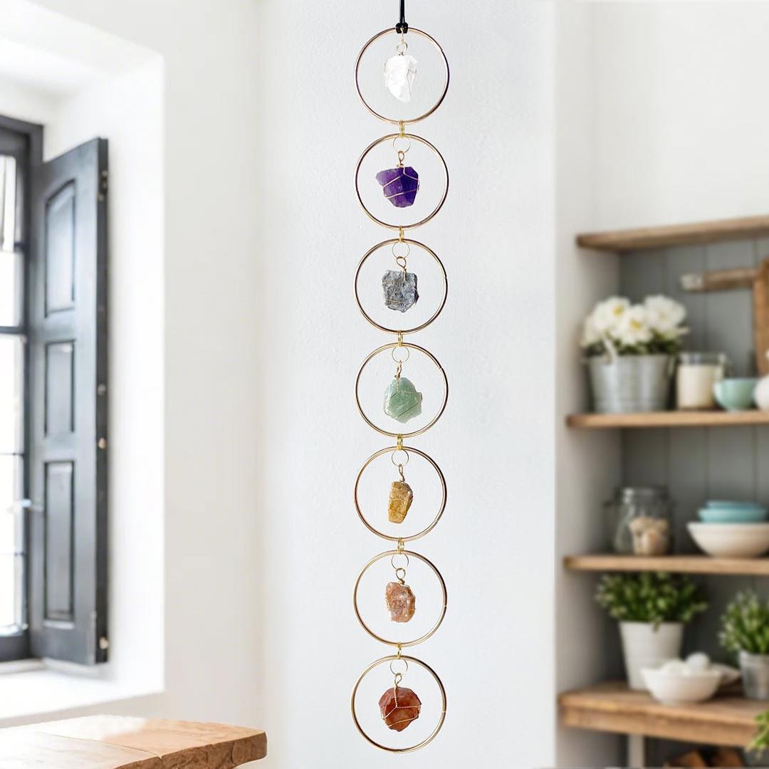 7 Chakra Crystal Hanging,healing Crystal Window Hanging, Raw Chakra ...