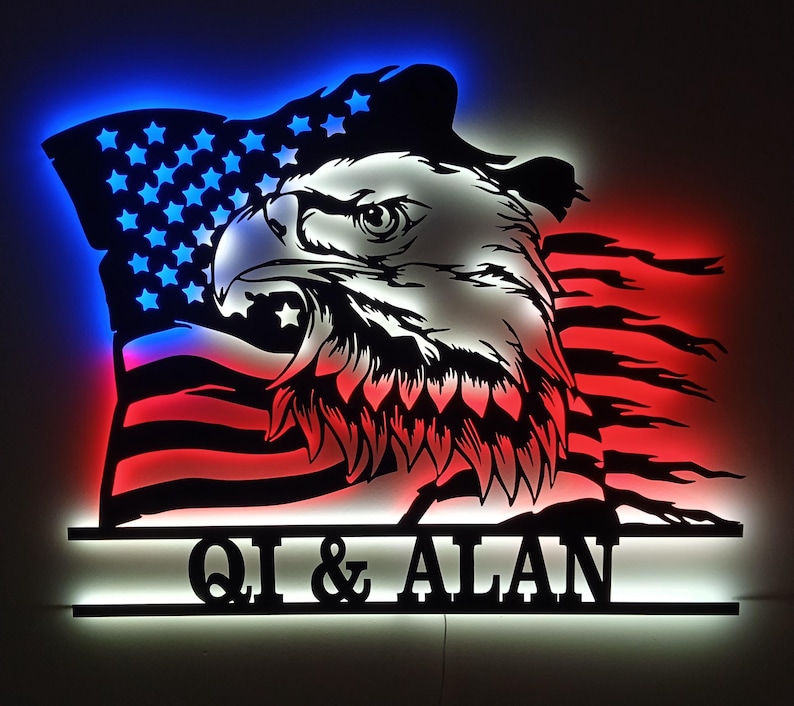 Custom LED Lighted USA Eagle Flag: American Metal Wall Decor - Etsy