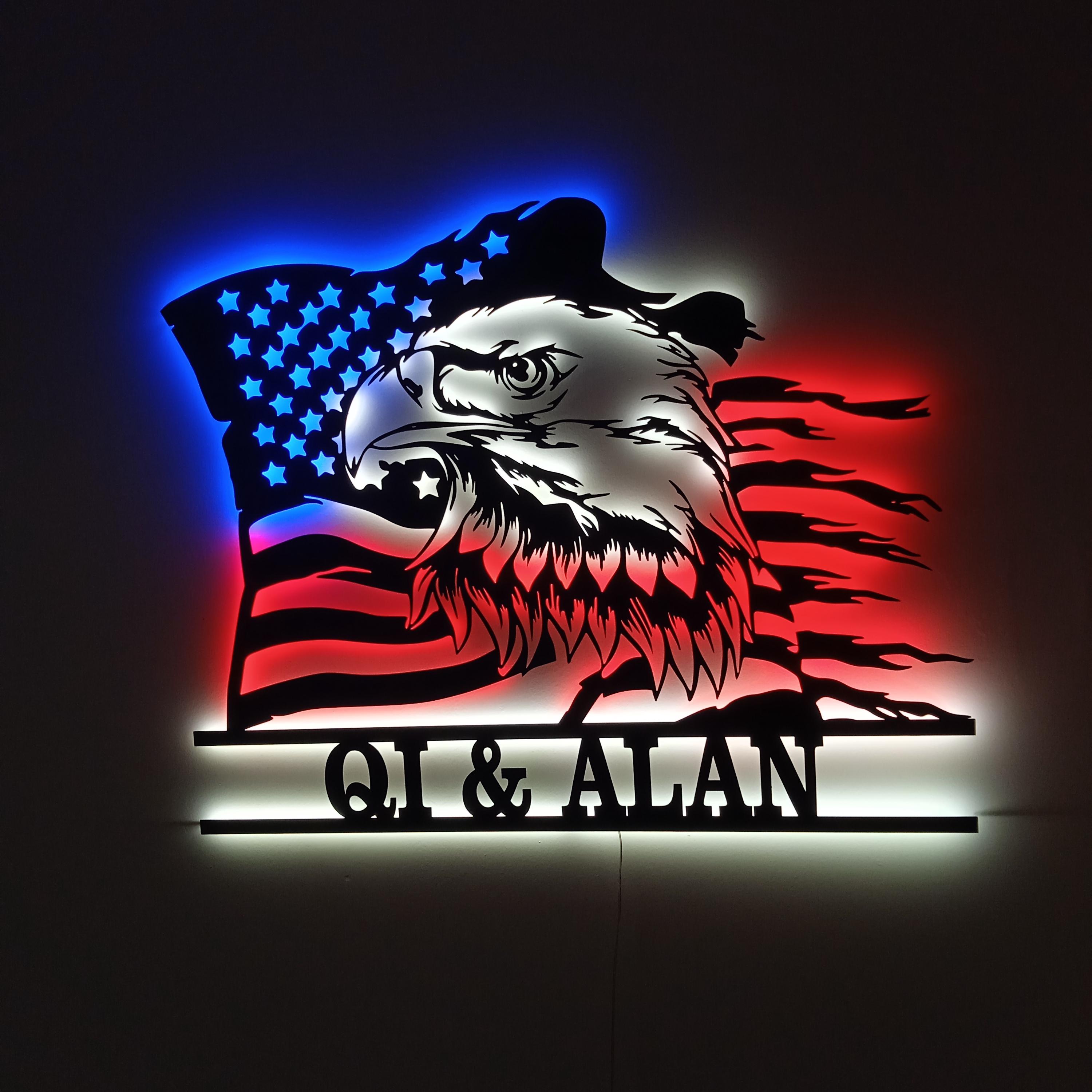 Custom LED Lighted USA Eagle Flag: American Metal Wall Decor - Etsy