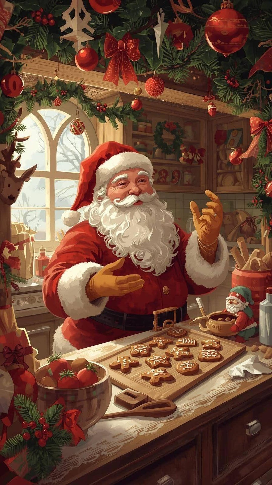Santa’s Cookie Workshop – Merry Christmas Vintage Poster. Santa Claus ...