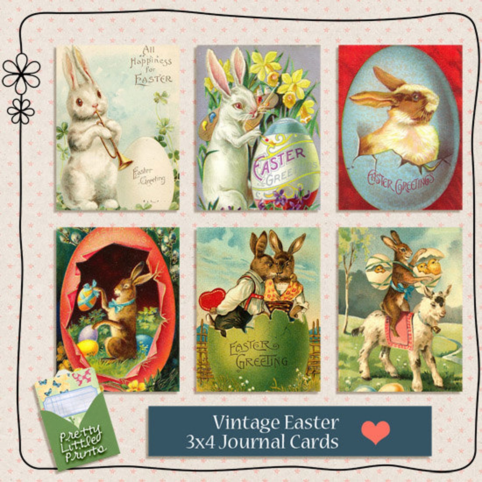 Vintage Easter 3x4 Digital Journaling Cards - Etsy